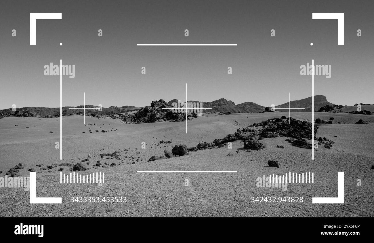 Space planet landscape through viewfinder. Cosmic scene background ...