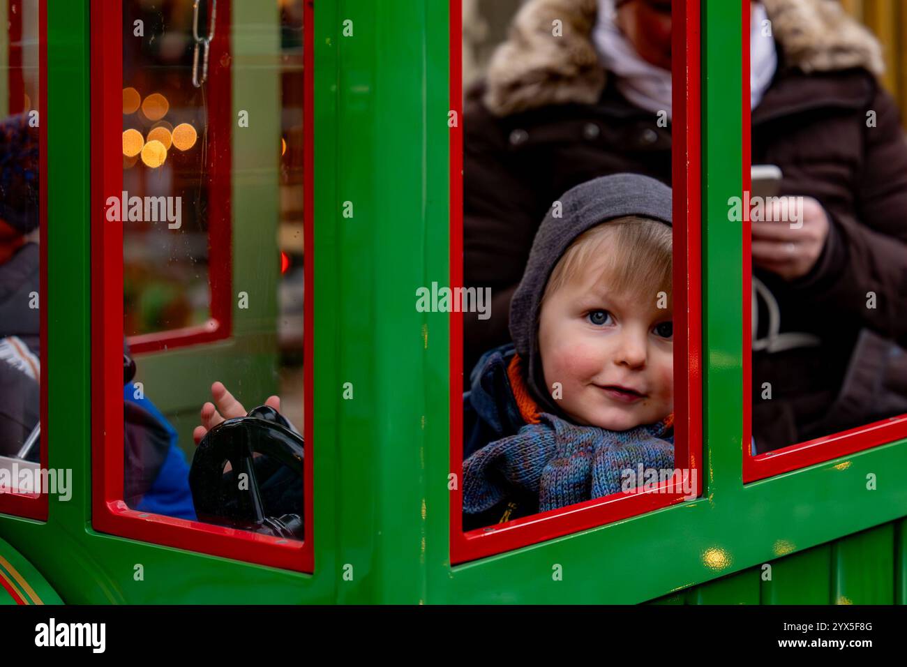 A child rides the Christmas Express train at the Frankfurt Christmas ...