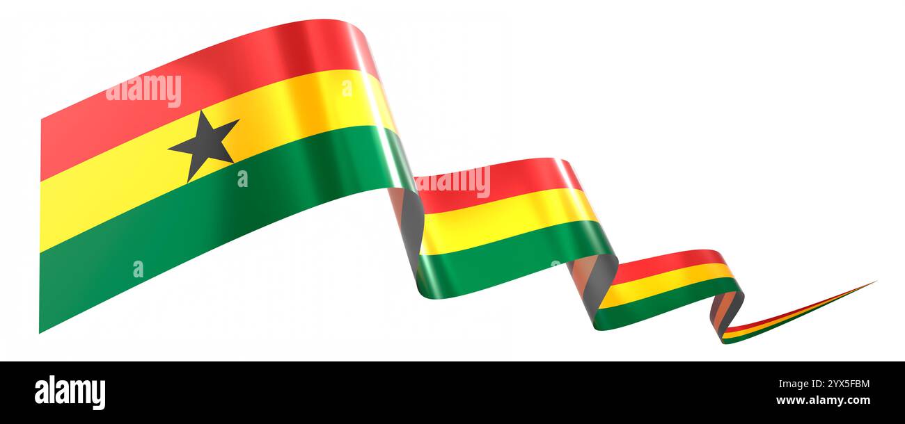 Ghana flag - wavy ribbon isolated on white background - 3D illustration ...