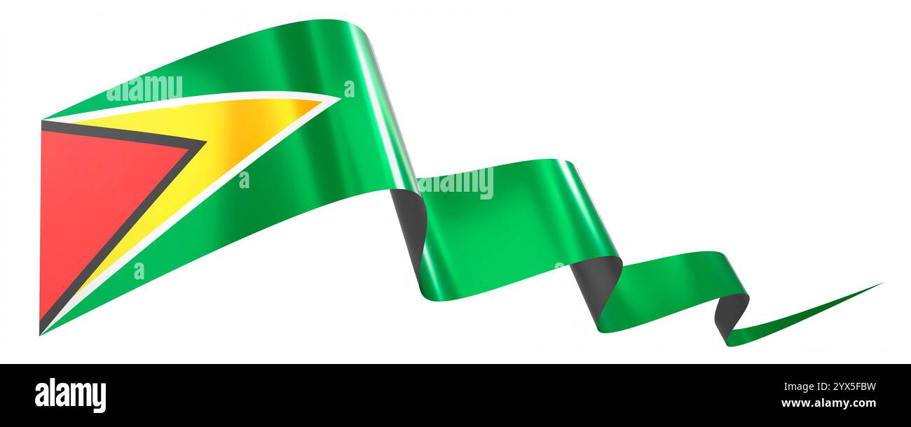 Guyana flag - wavy ribbon isolated on white background - 3D ...