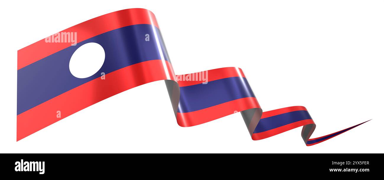 Laos flag - wavy ribbon isolated on white background - 3D illustration ...