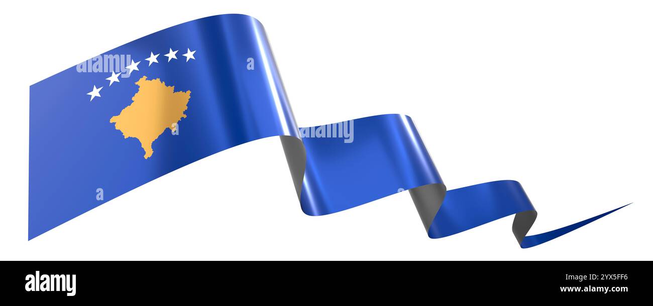 Kosovo flag - wavy ribbon isolated on white background - 3D ...