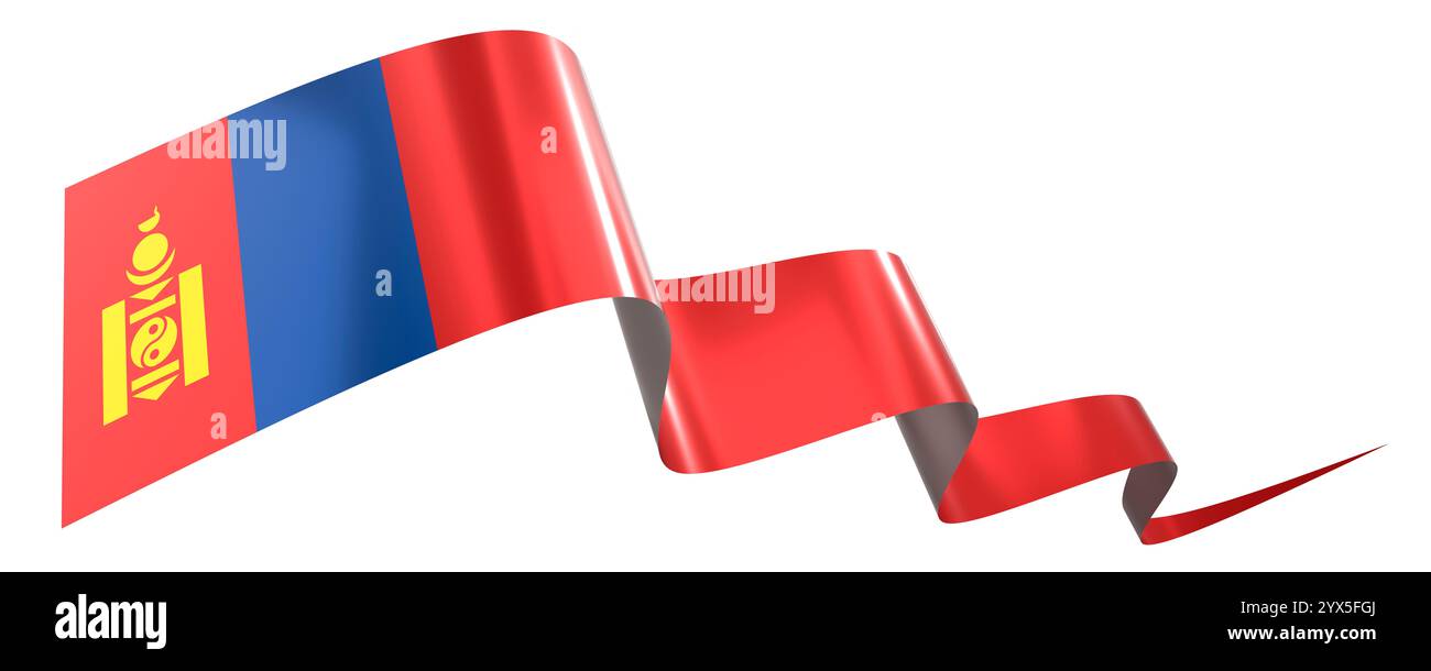 Mongolia flag - wavy ribbon isolated on white background - 3D ...