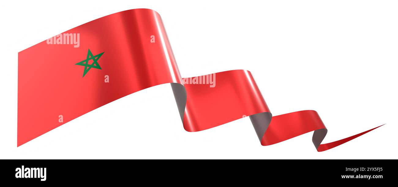 Morocco flag - wavy ribbon isolated on white background - 3D ...