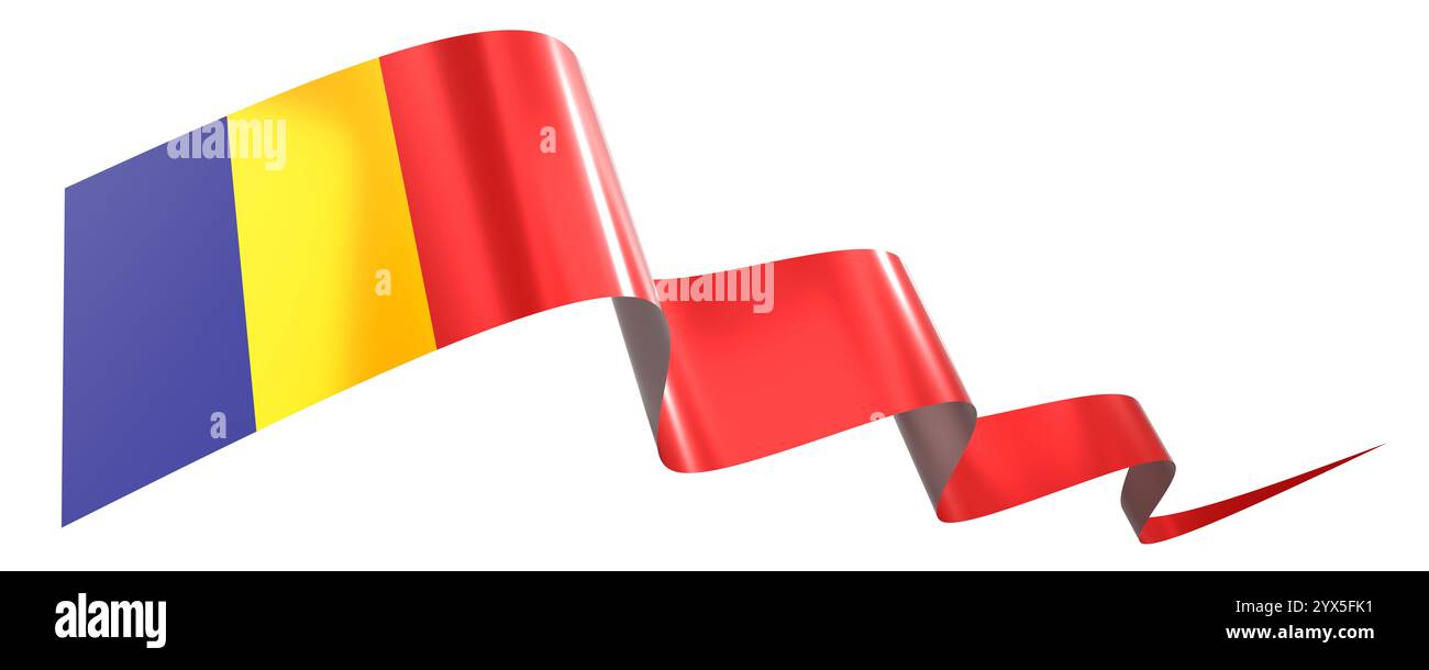 Romania flag - wavy ribbon isolated on white background - 3D ...