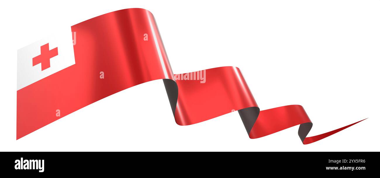 Tonga flag - wavy ribbon isolated on white background - 3D illustration ...