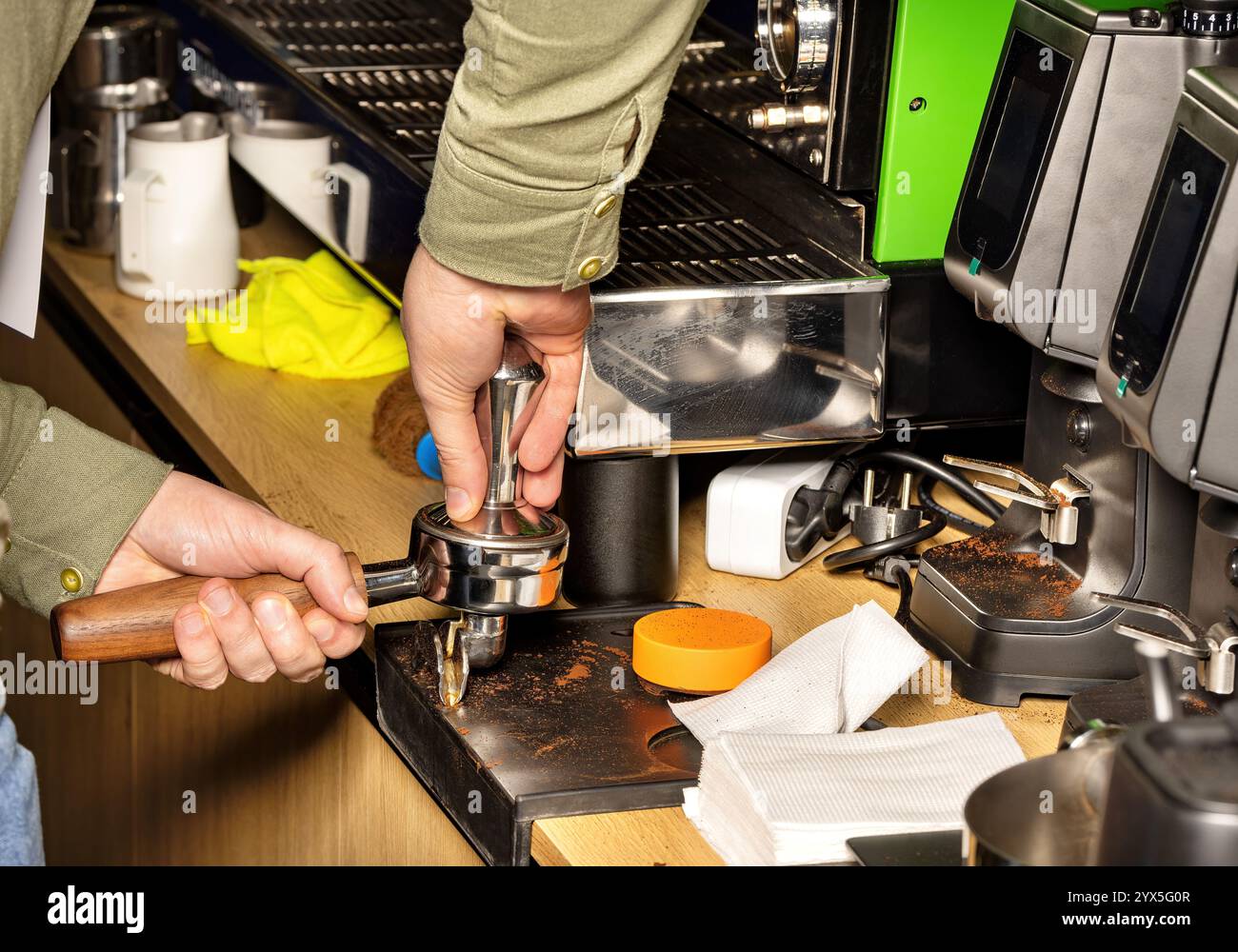 Mastering the art of espresso extraction in a vibrant coffee shop ...