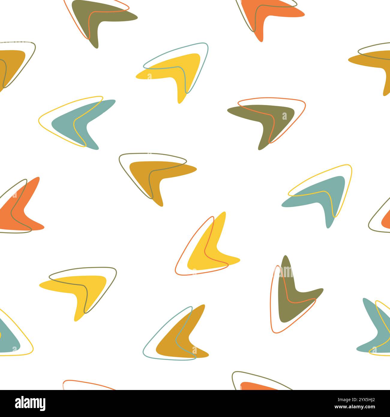 Retro seamless pattern with vintage abstract atomic age shapes on white ...