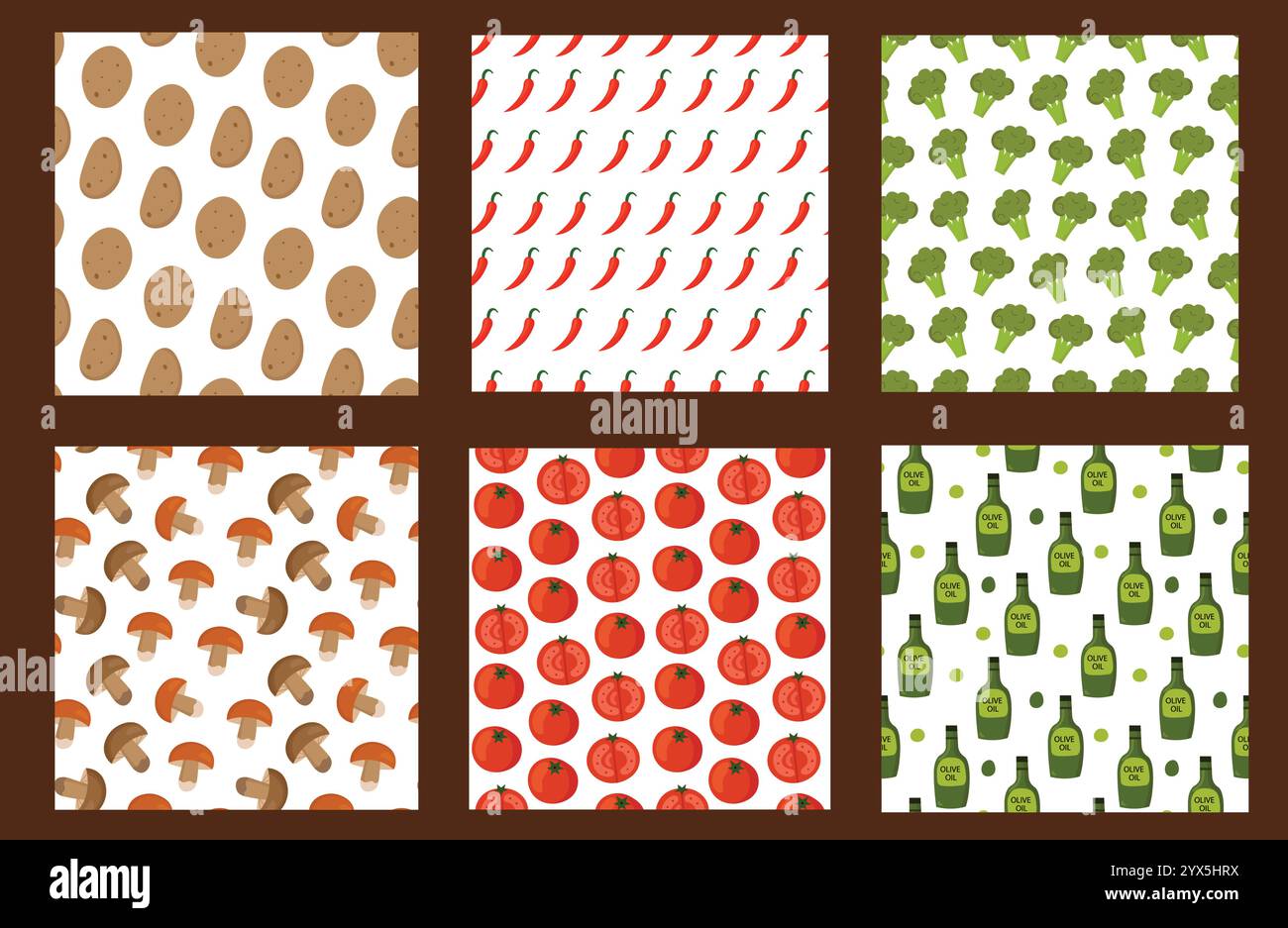 Set of seamless food and vegetable patterns. Doodle cartoon foodie ...