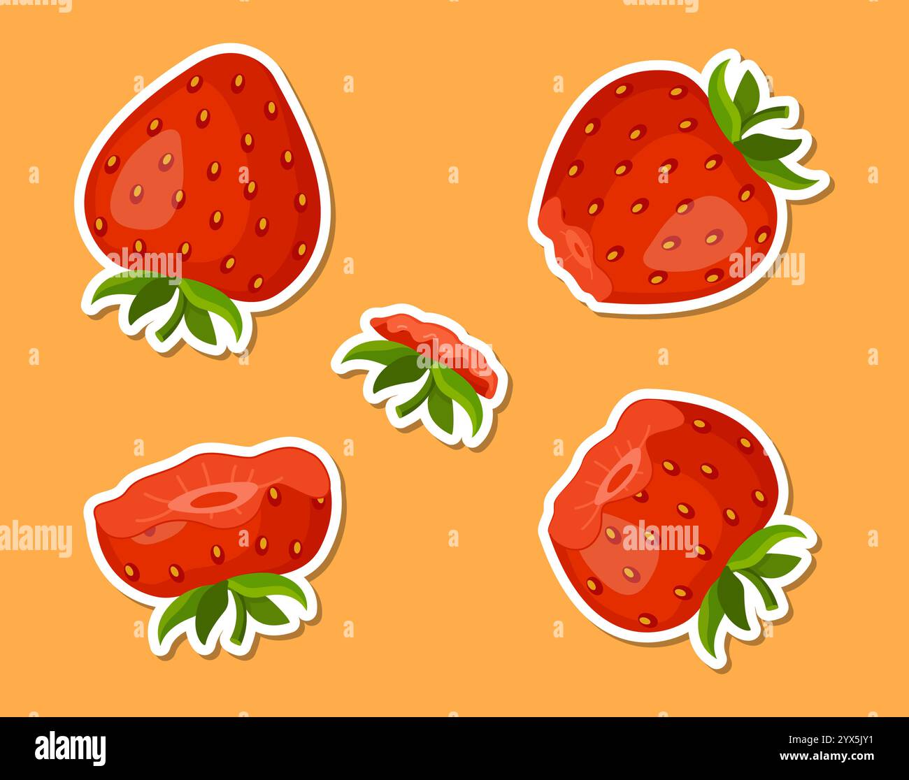 Strawberry eating steps sticker set. Stages of biting red berry from ...