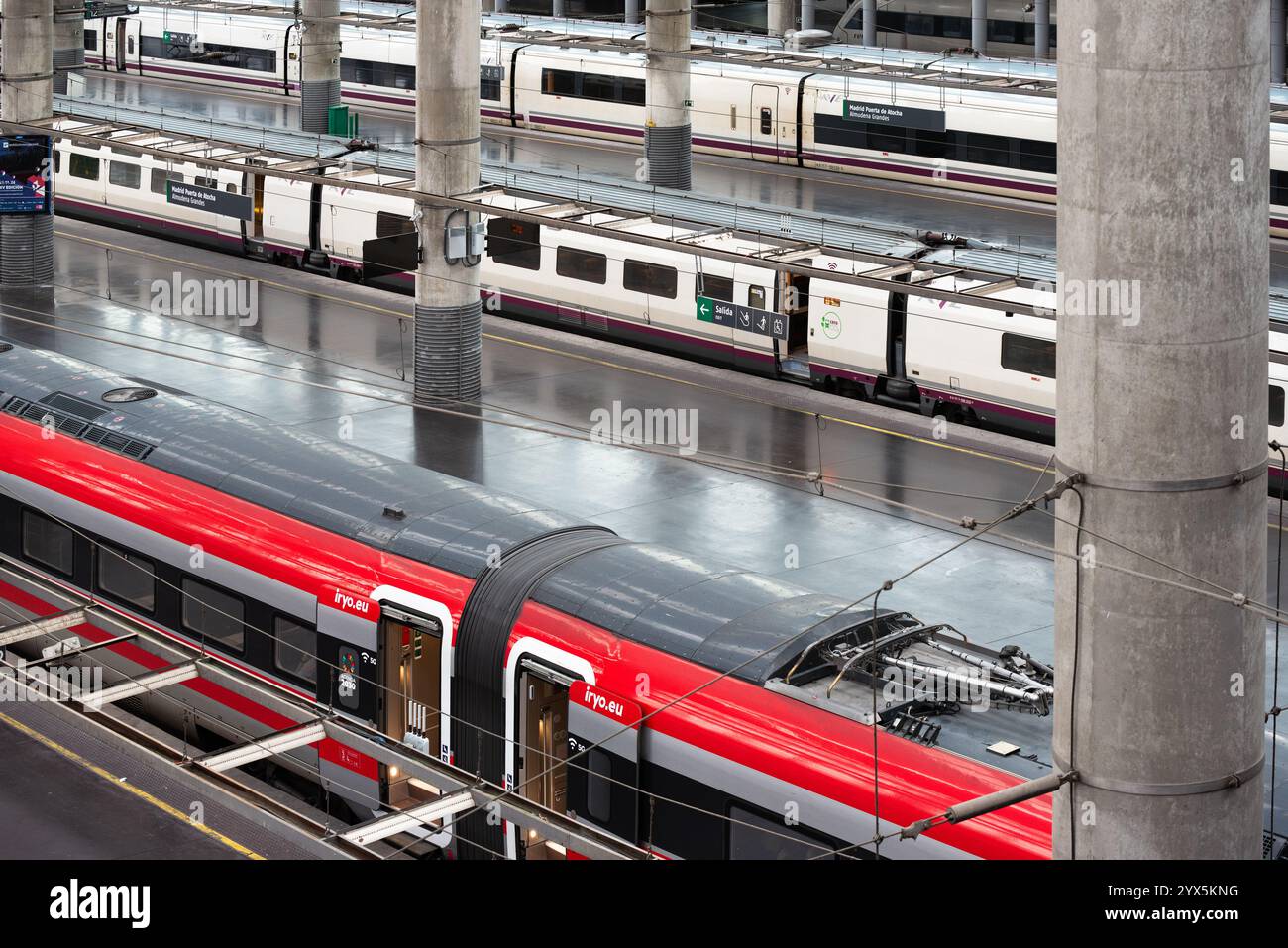 railway tracks in Atocha train station in Madrid with Frecciarossa ...