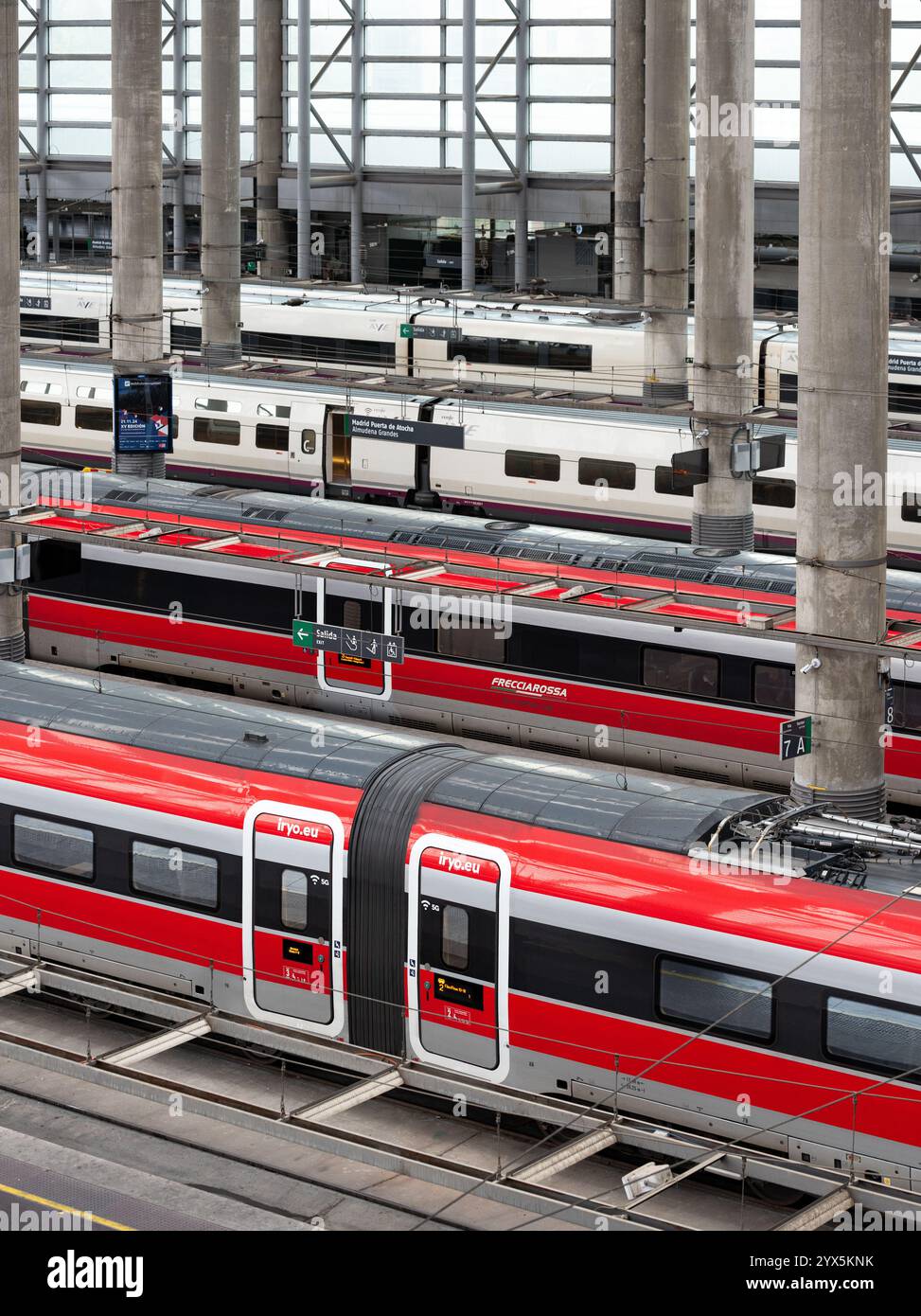 railway tracks in Atocha train station in Madrid with Frecciarossa ...