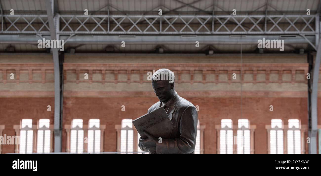 Monument to commercial agent Atocha railway station in Madrid with the ...