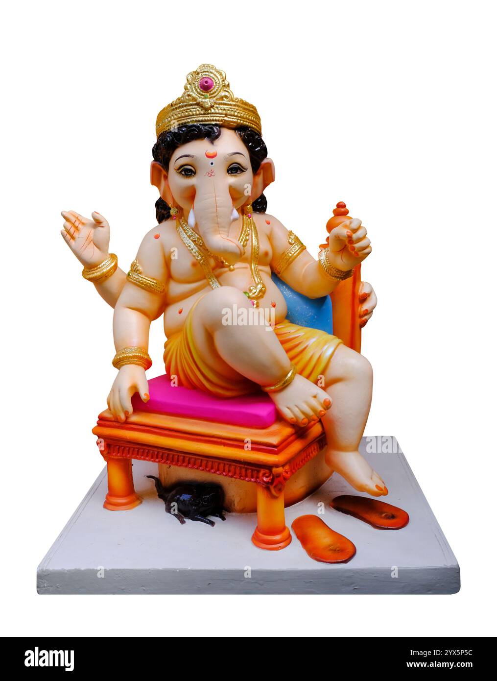Hindu God Ganesha on white background, Ganesha Idol. Ganesh festival ...
