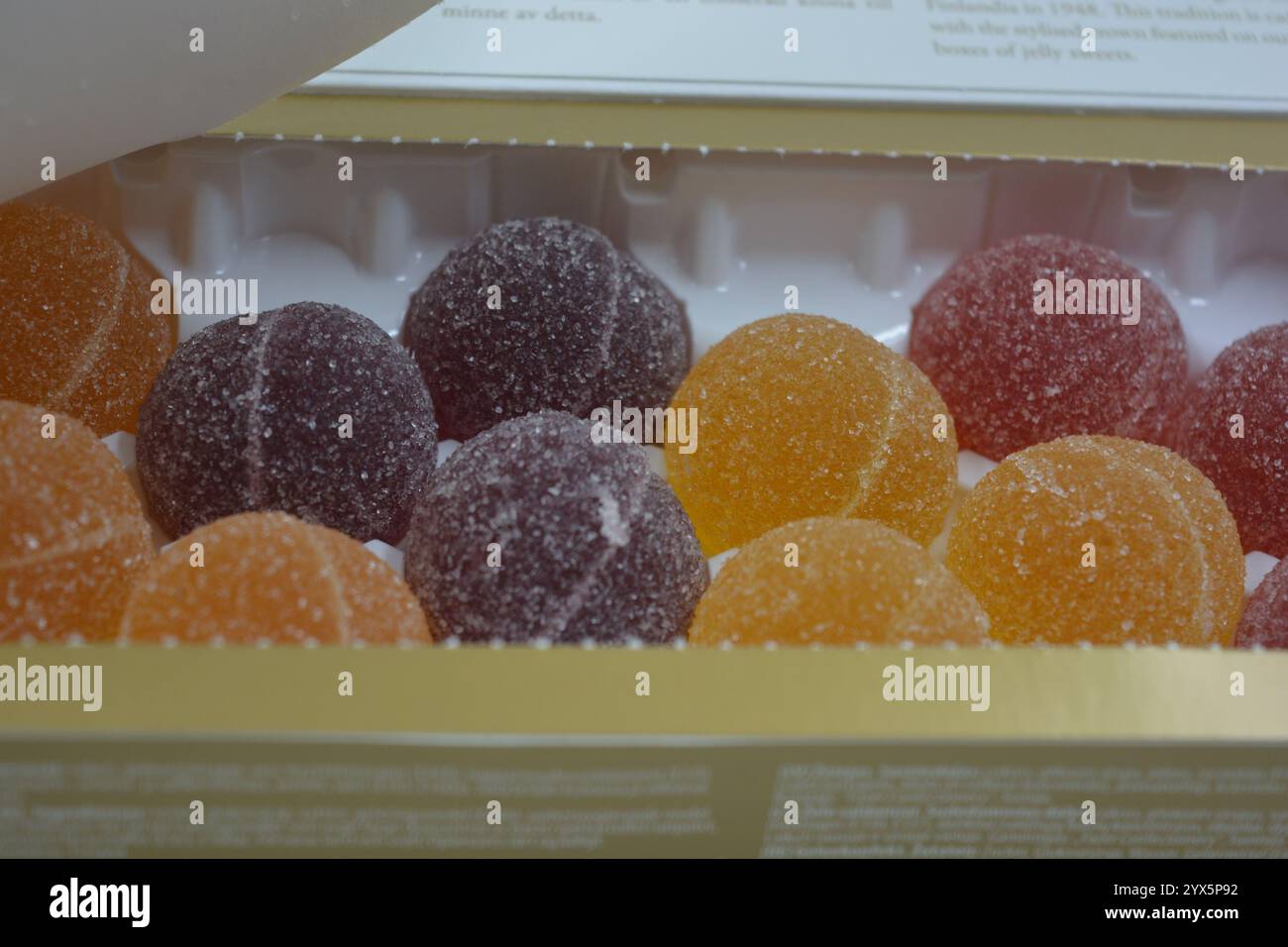 Original jelly Finnish candies in the form of round balls covered with ...