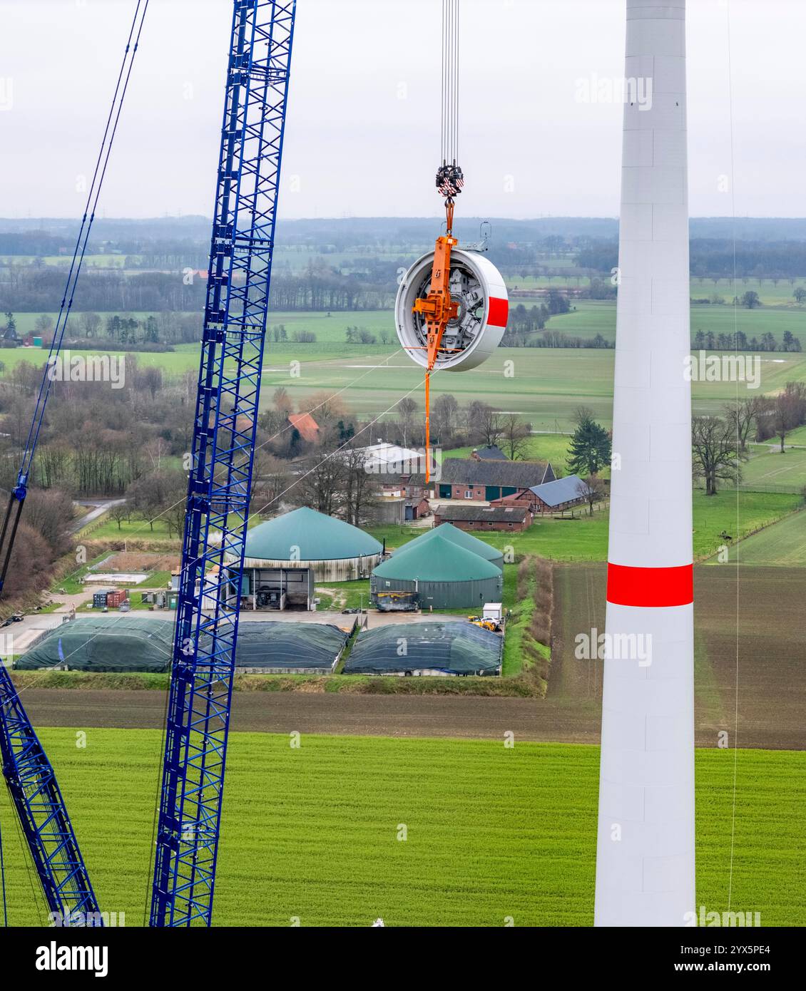 Installation of a wind turbine, type Enercon E-138. The stator, part of ...