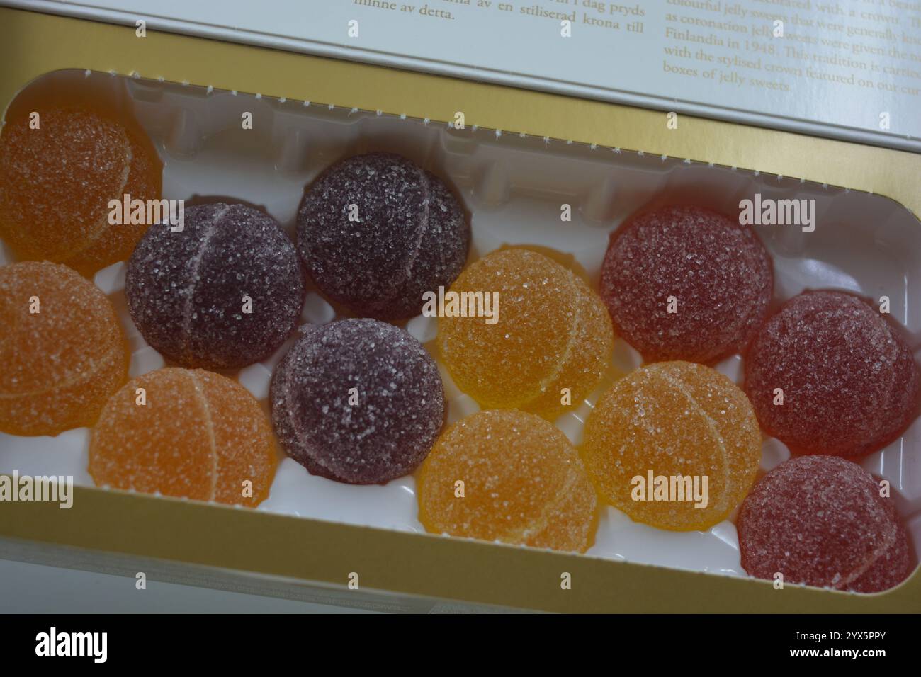 Original jelly Finnish candies in the form of round balls covered with ...