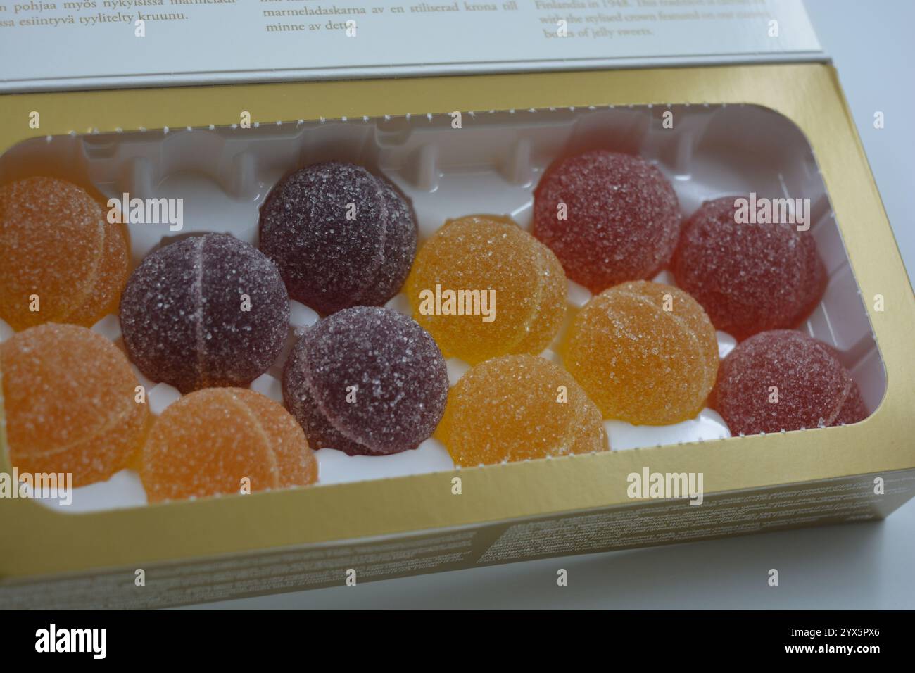 Original jelly Finnish candies in the form of round balls covered with ...