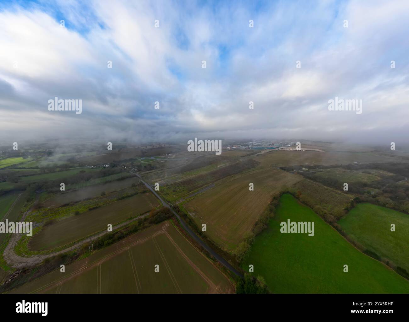 An aerial view of the former airfield RAF Ashbourne in Derbyshire, UK ...