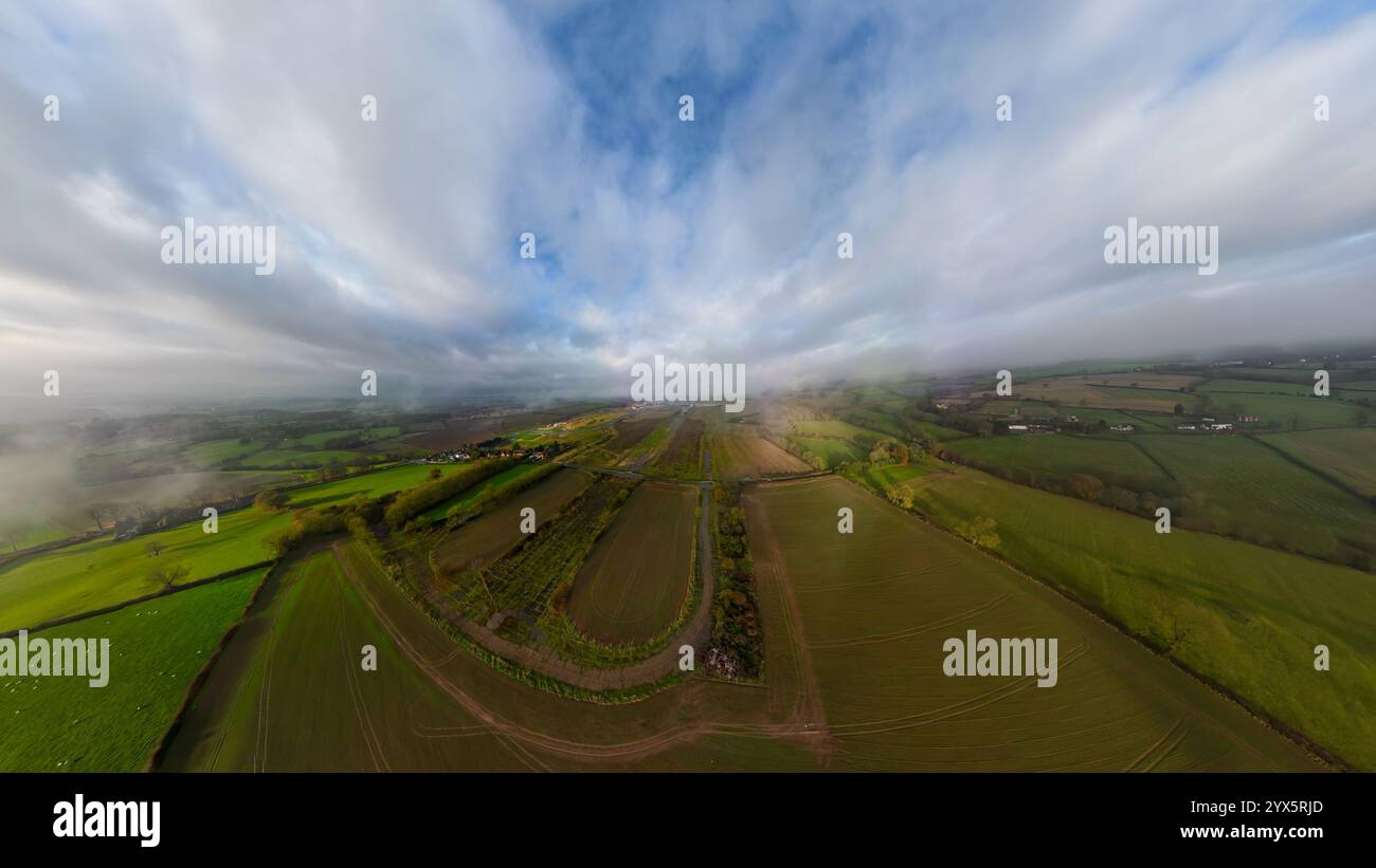 An aerial view of the former airfield RAF Ashbourne in Derbyshire, UK ...