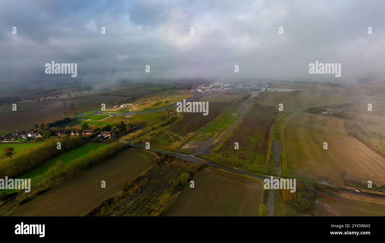 An aerial view of the former airfield RAF Ashbourne in Derbyshire, UK ...