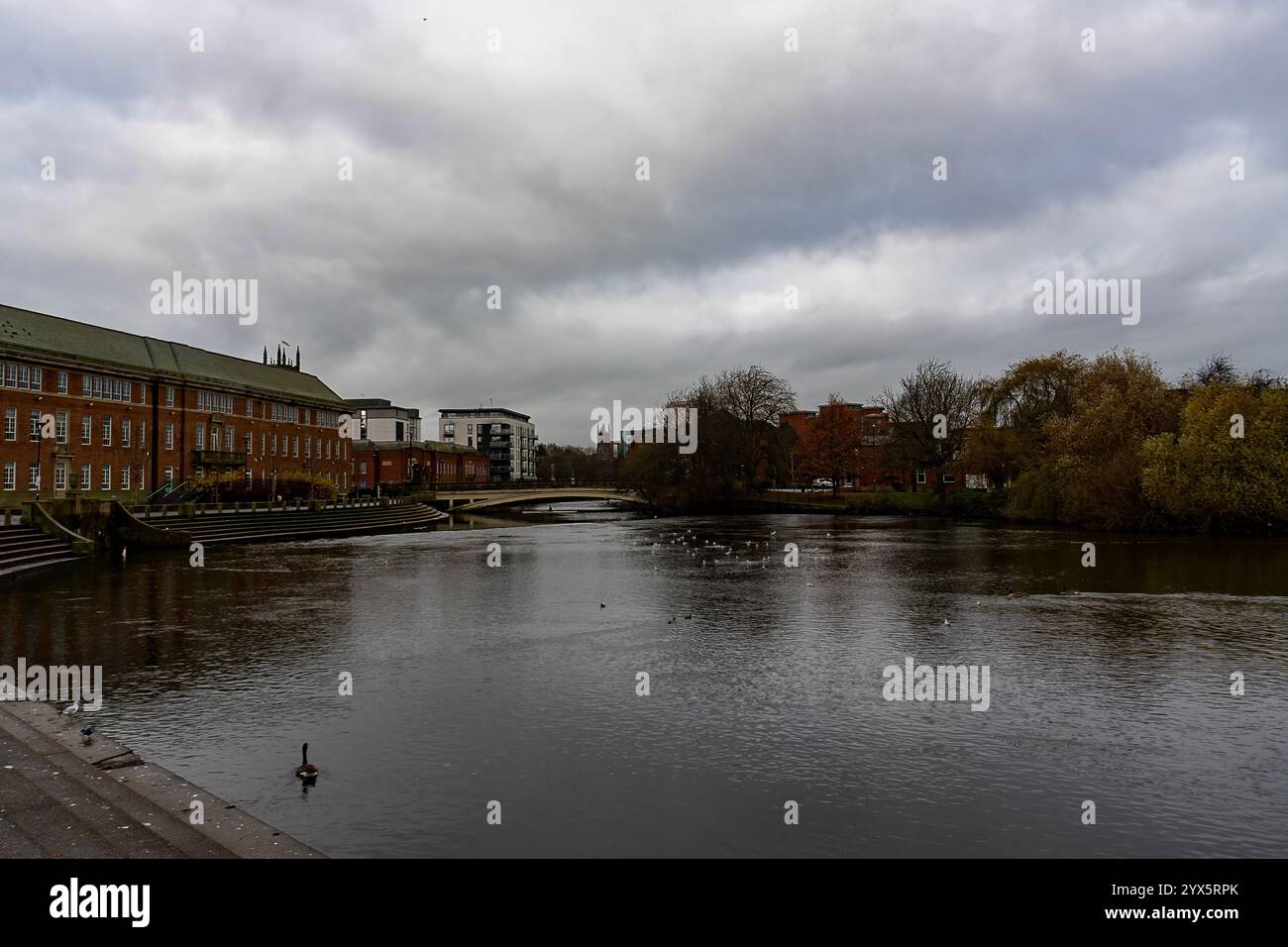 The River Derwent flowing through the centre of Derby in Derbyshire, UK ...
