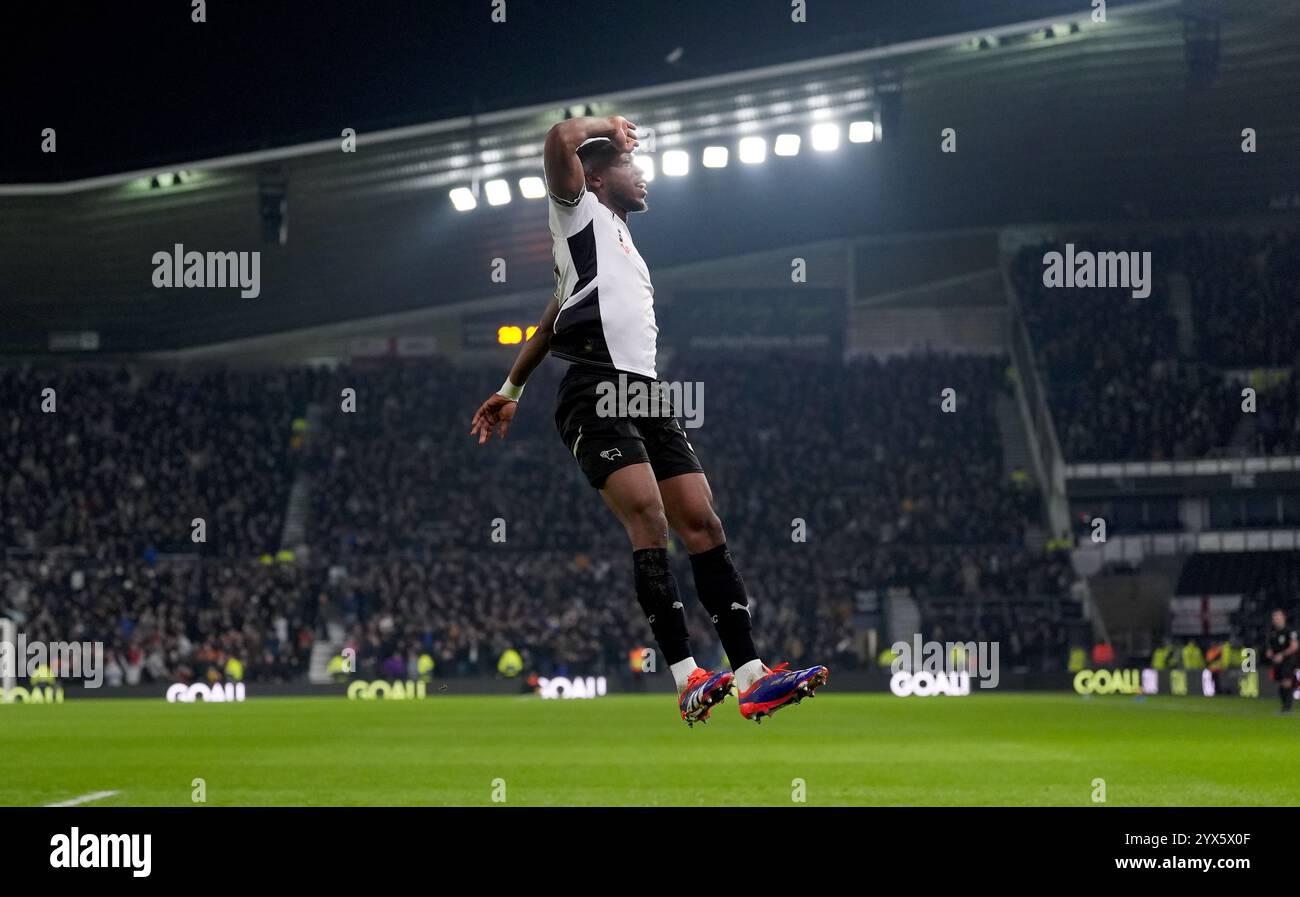 Derby County's Ebou Adams celebrates scoring their side's third goal of ...