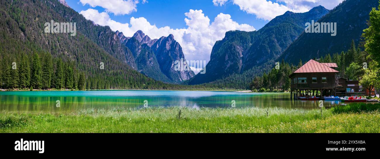 Most beautiful and scenic lakes of northern Italy. Lago di Dobbiaco in ...