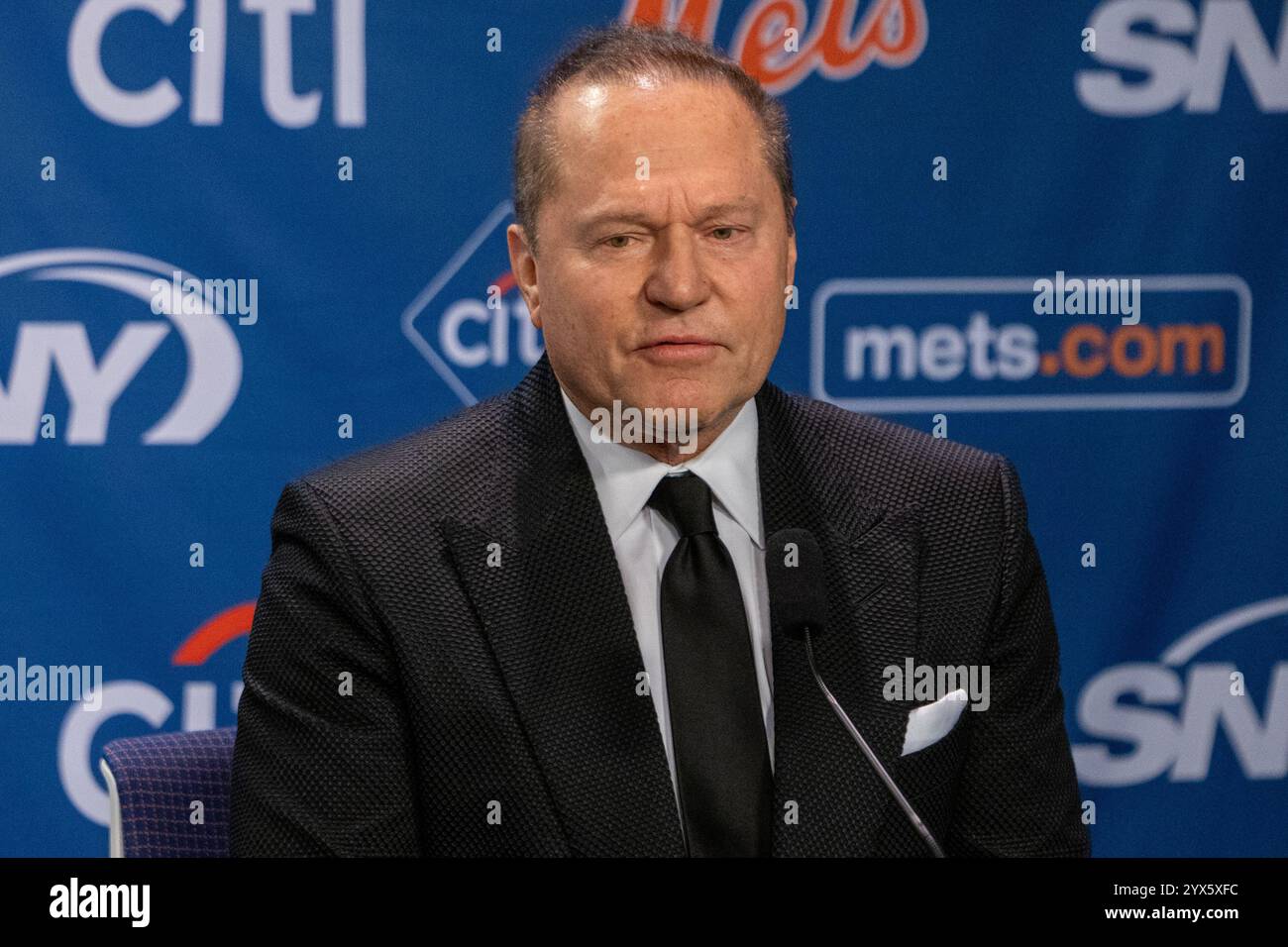 Scott Boras, agent for New York Mets outfielder Juan Soto #22 speaks to ...