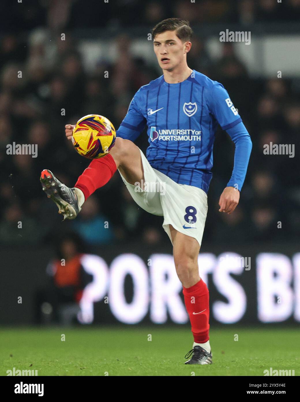 Freddie Potts of Portsmouth controls the ball during the Sky Bet ...