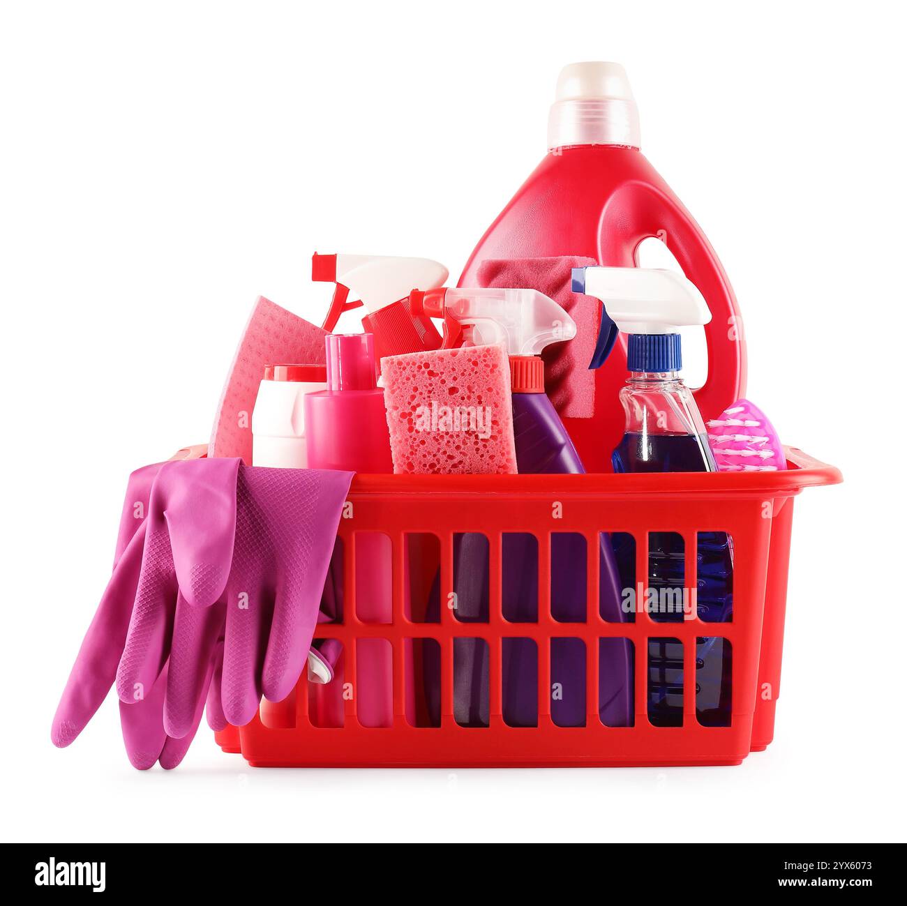 Cleaning bottles basket detergent Cut Out Stock Images & Pictures - Alamy