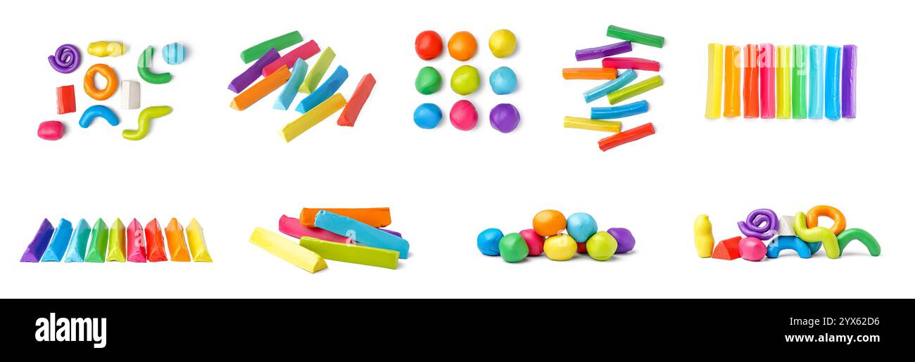 Set of colorful play dough on white background Stock Photo - Alamy