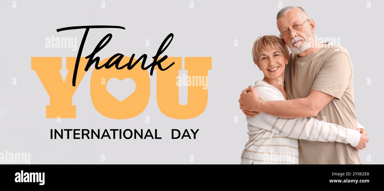Banner for International Thank You Day with hugging mature couple Stock ...