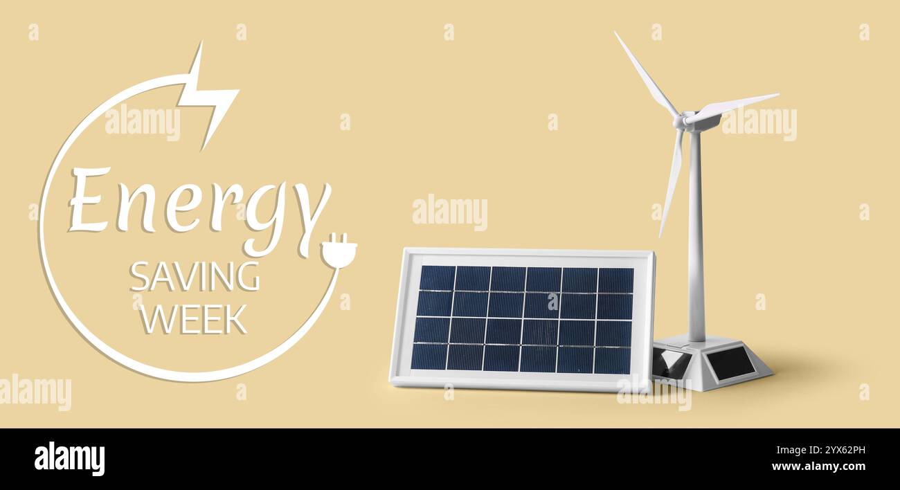 Banner for Energy Saving Week with wind turbine and solar panel Stock ...