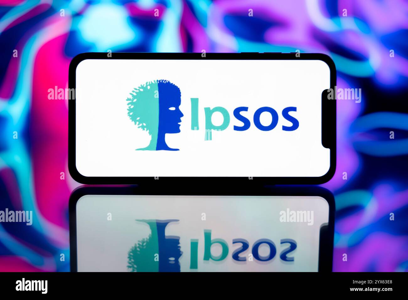 In this photo illustration, the Ipsos logo is seen displayed on a mobile phone screen Stock ...