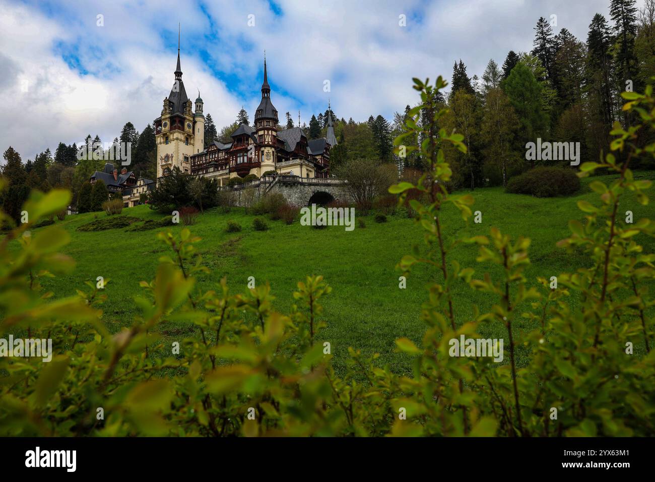 Peles Castle, nestled in Romania’s Carpathian Mountains near the town ...
