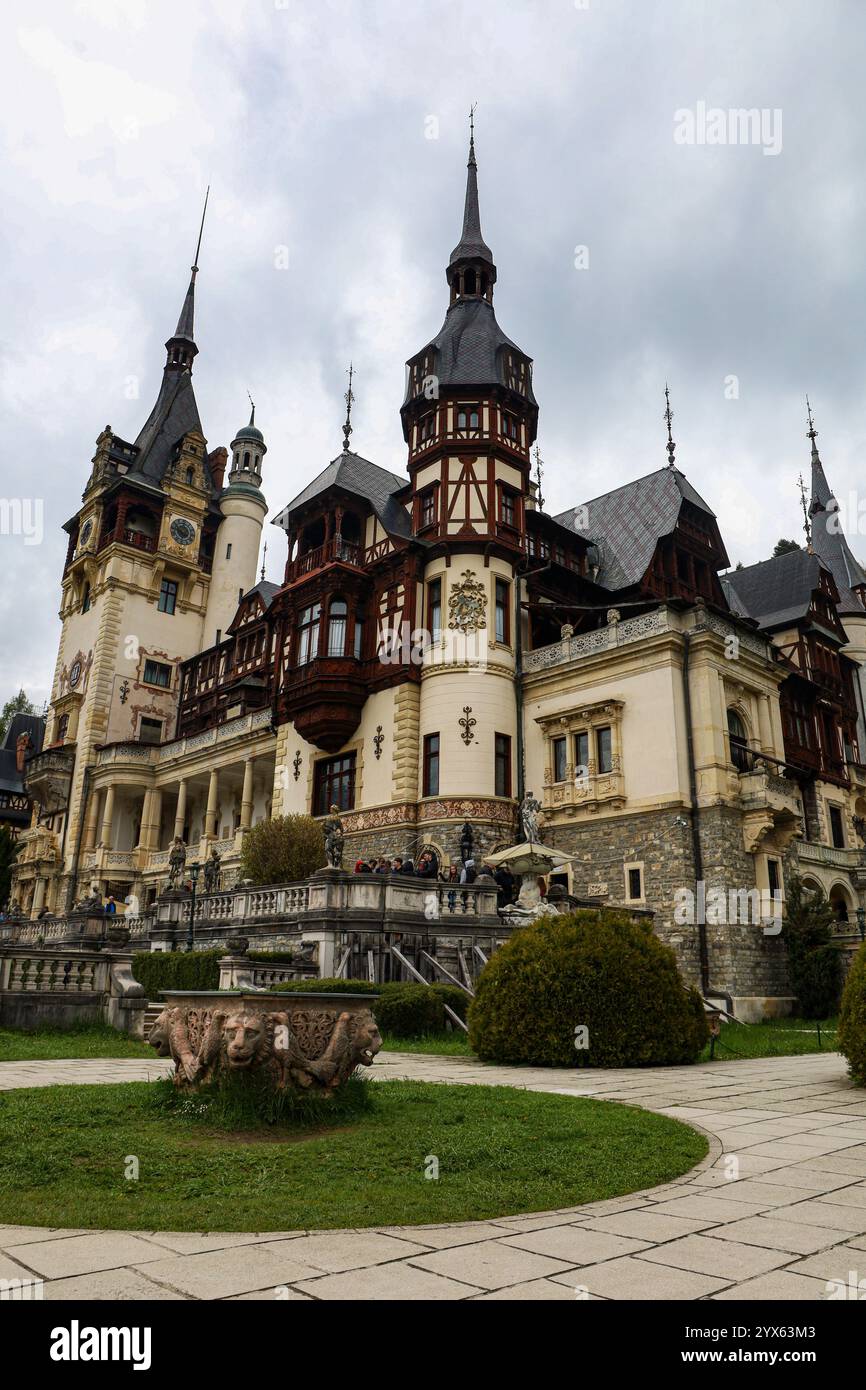 Peles Castle, nestled in Romania’s Carpathian Mountains near the town ...