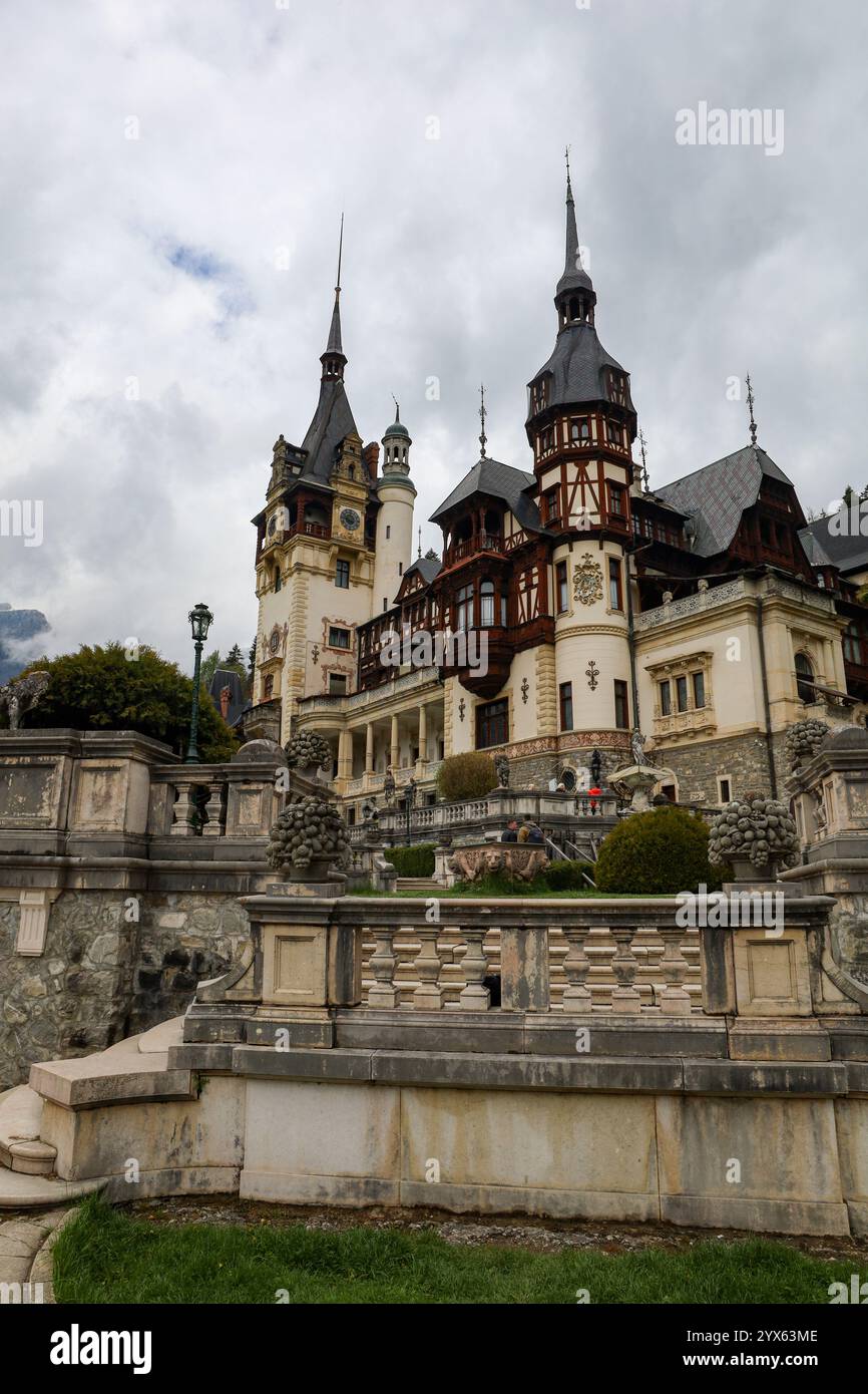Peles Castle, nestled in Romania’s Carpathian Mountains near the town ...