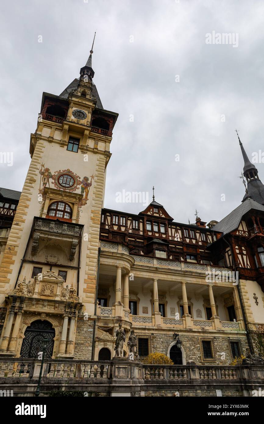 Peles Castle, nestled in Romania’s Carpathian Mountains near the town ...