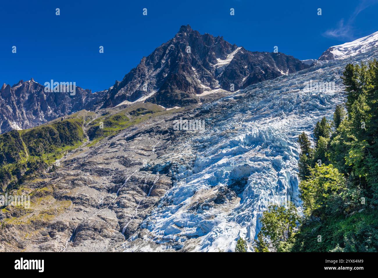 Aiguille du Midi peak in the Alps. Chamonix valley landscape of a ...