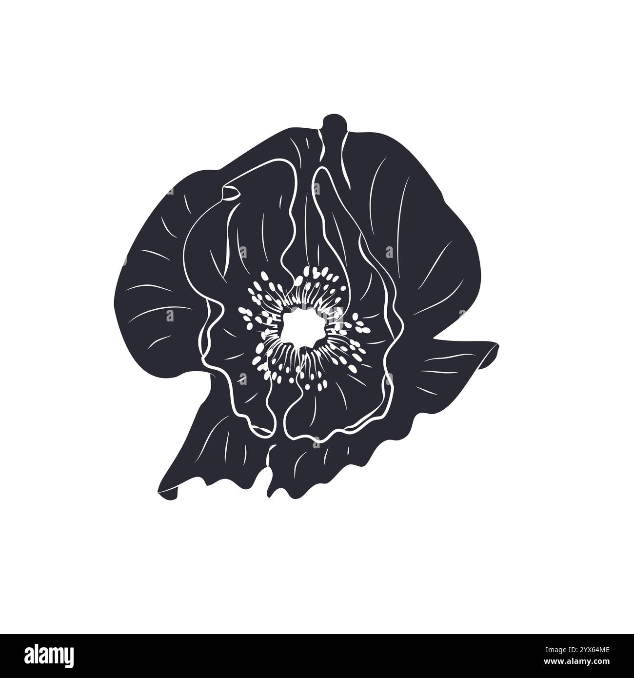 Black silhouette of poppy wild flower isolated on white Stock Vector ...