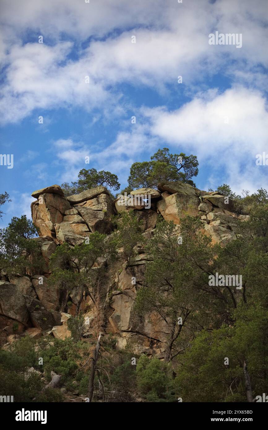 Vertical of sky, rock, and trees vista, among many picturesque views ...