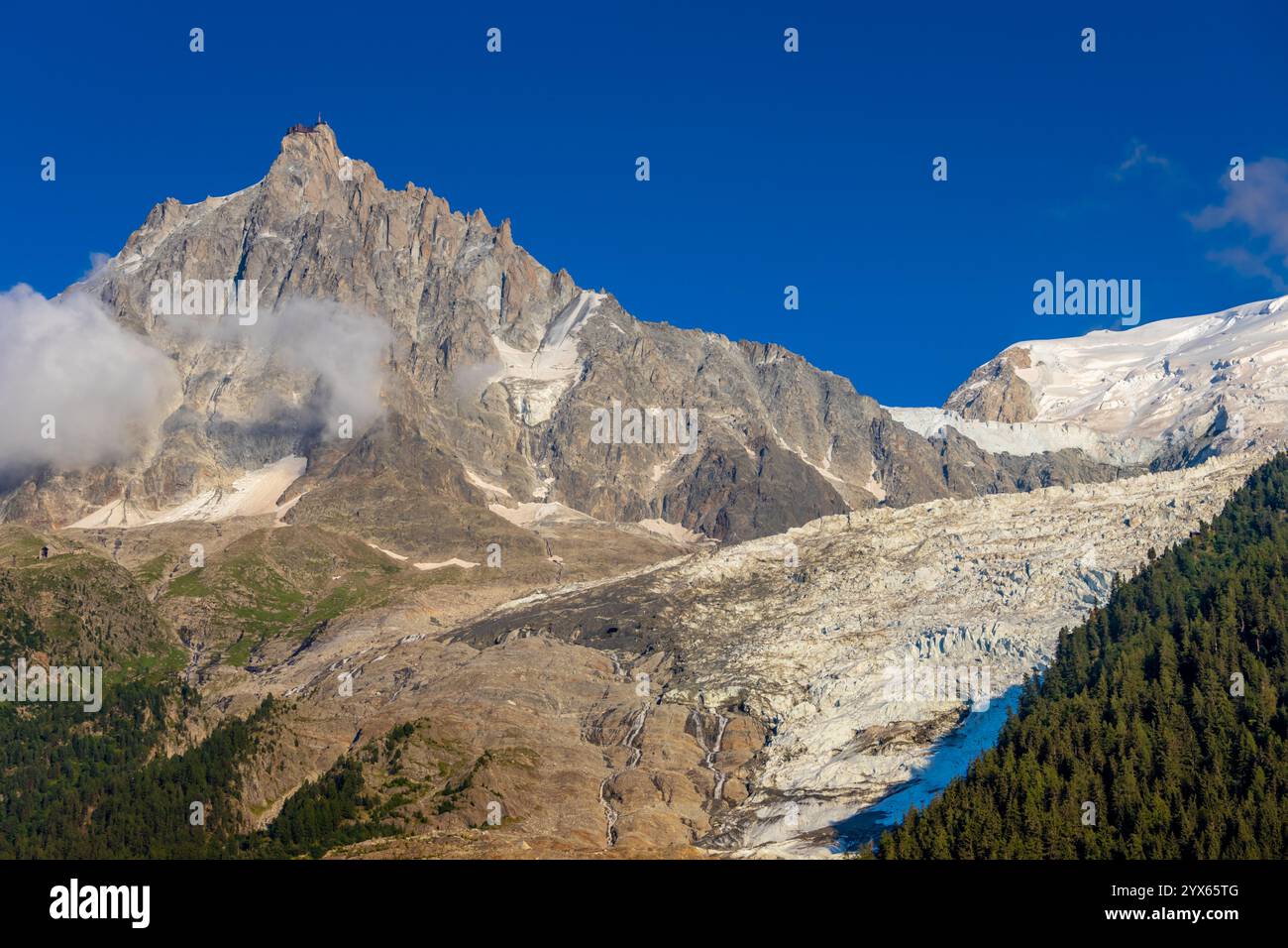 Aiguille du Midi peak in the Alps. Chamonix valley landscape of a ...