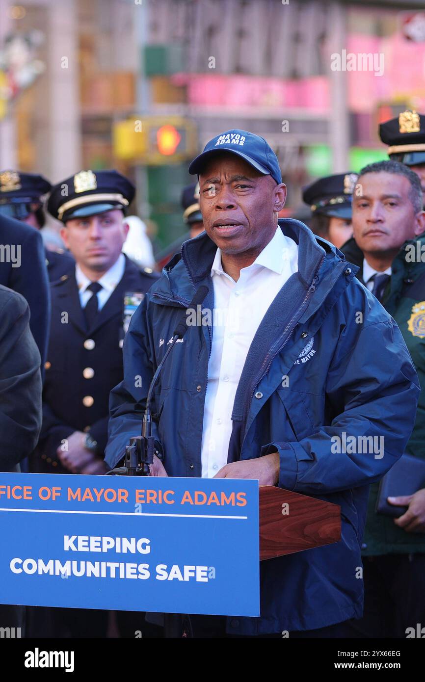 NEW YORK, NEW YORK - DECEMBER 13: Mayor Eric Adams, joined by Manhattan District Attorney Alvin ...