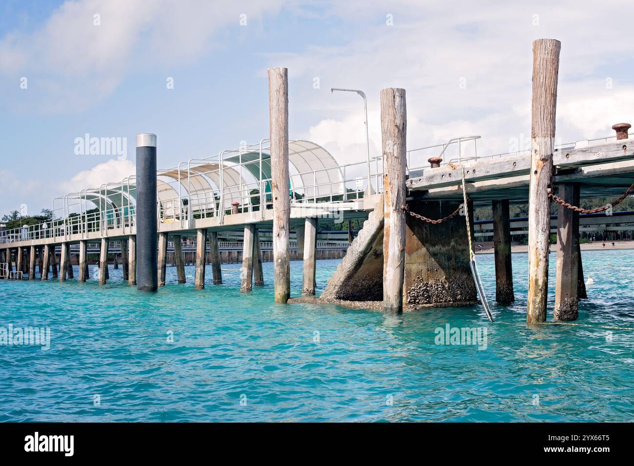 arrival jetty at Green Island, Queensland, on Great Barrier reef, popular tourist day trip from ...