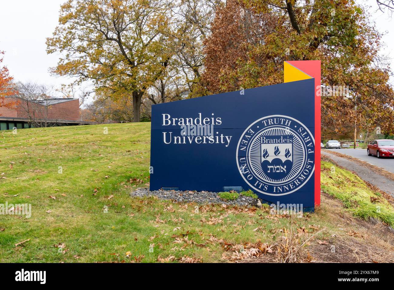 Brandeis University ground sign in Waltham-Boston, Massachusetts, USA ...