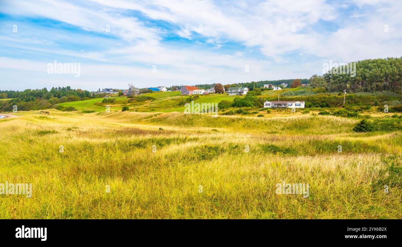 Grass fields at Port Hood Beach on the Cabot Trail on Cape Breton ...