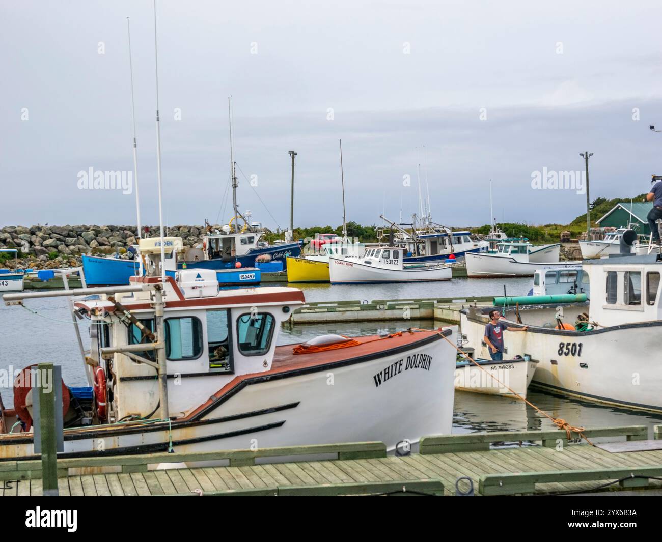 Fishing boats in Murphys Pond Harbour on the Cabot Trail on Cape Breton ...