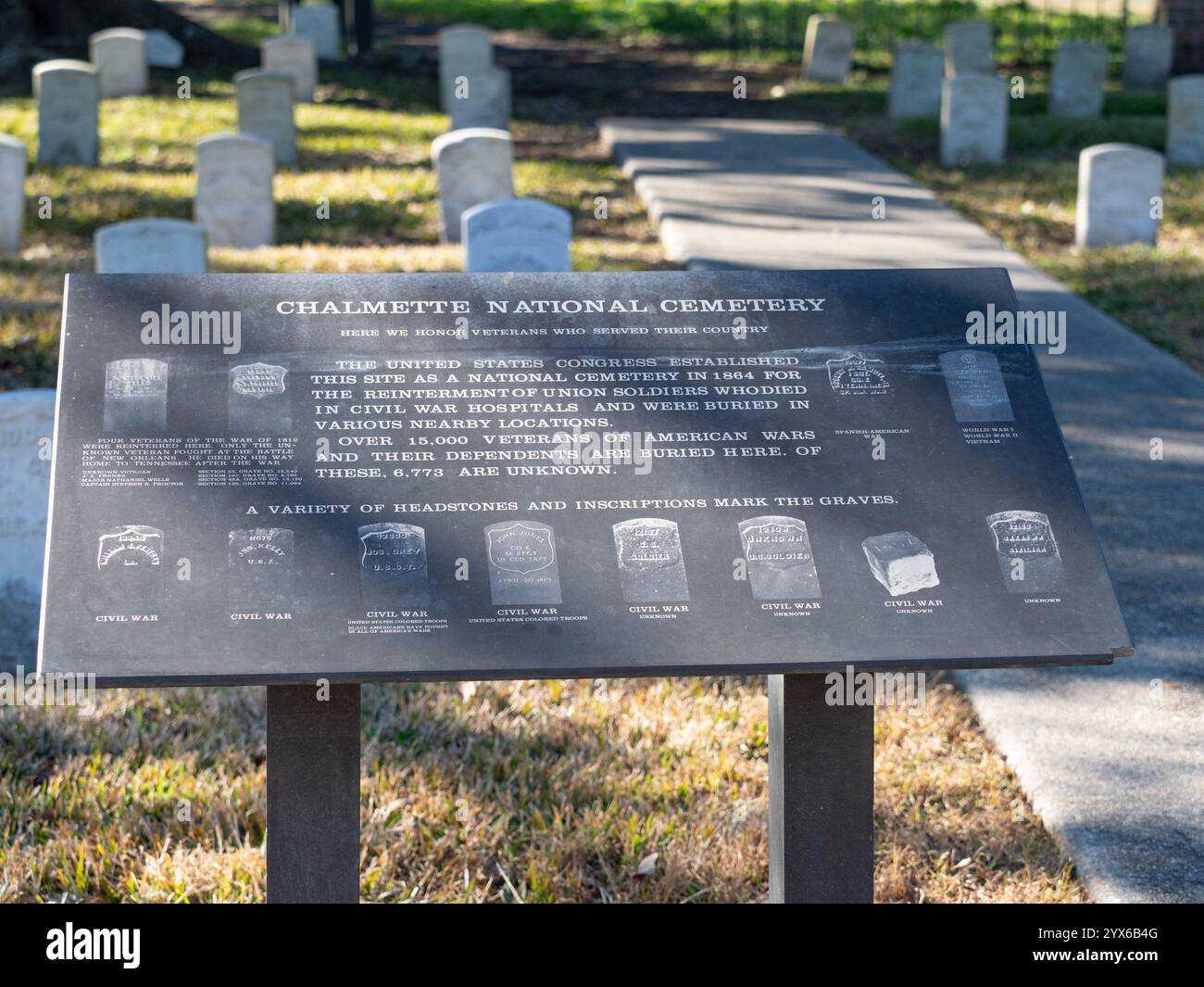 Sign at the Chalmette National Cemetery that describes the history of ...