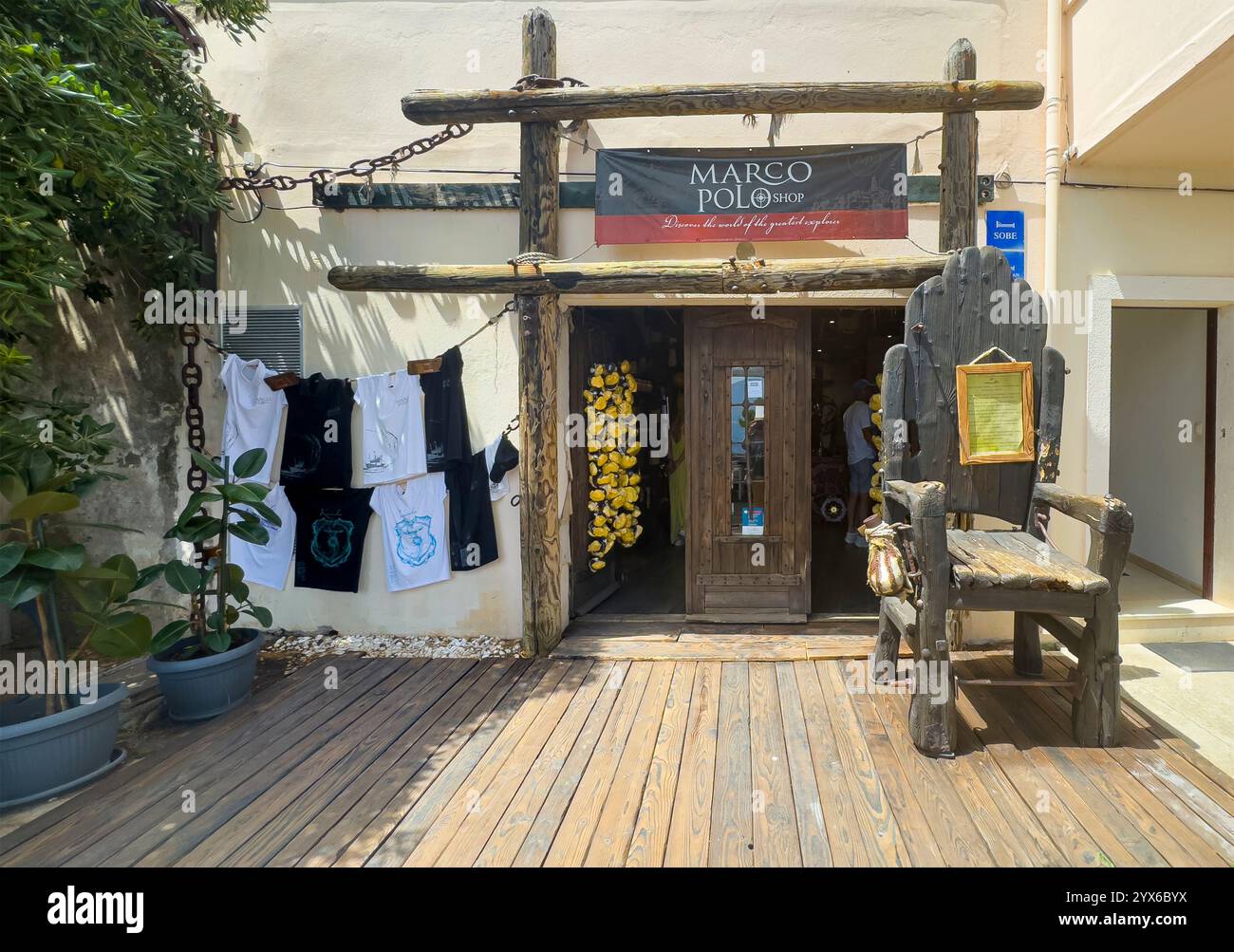 Korcula, Croatia - June 30, 2024: Marco Polo souvenir shop on Setaliste ...